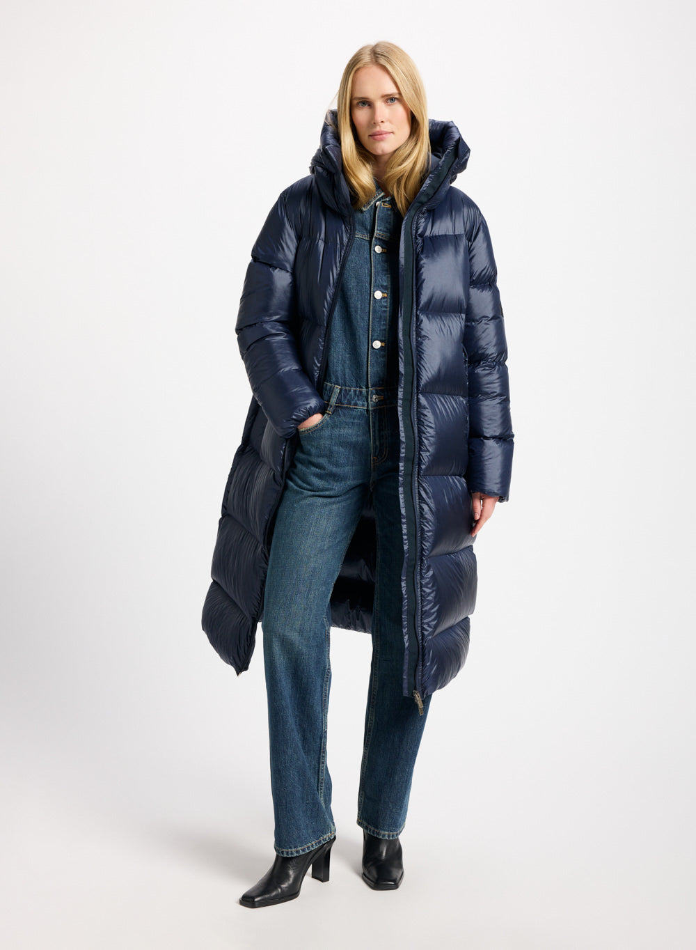 Long down jacket made in France for women in natural down Oriela ...